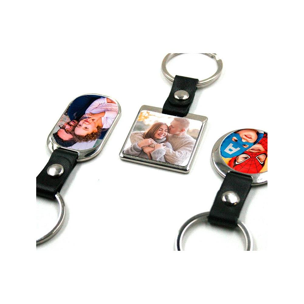 Metallic keychain with leather strap for sublimation