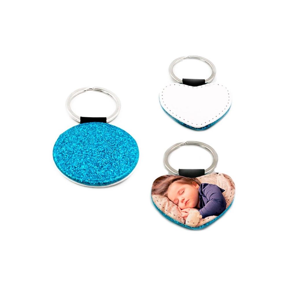 Blue leatherette keychains with glitter for sublimation