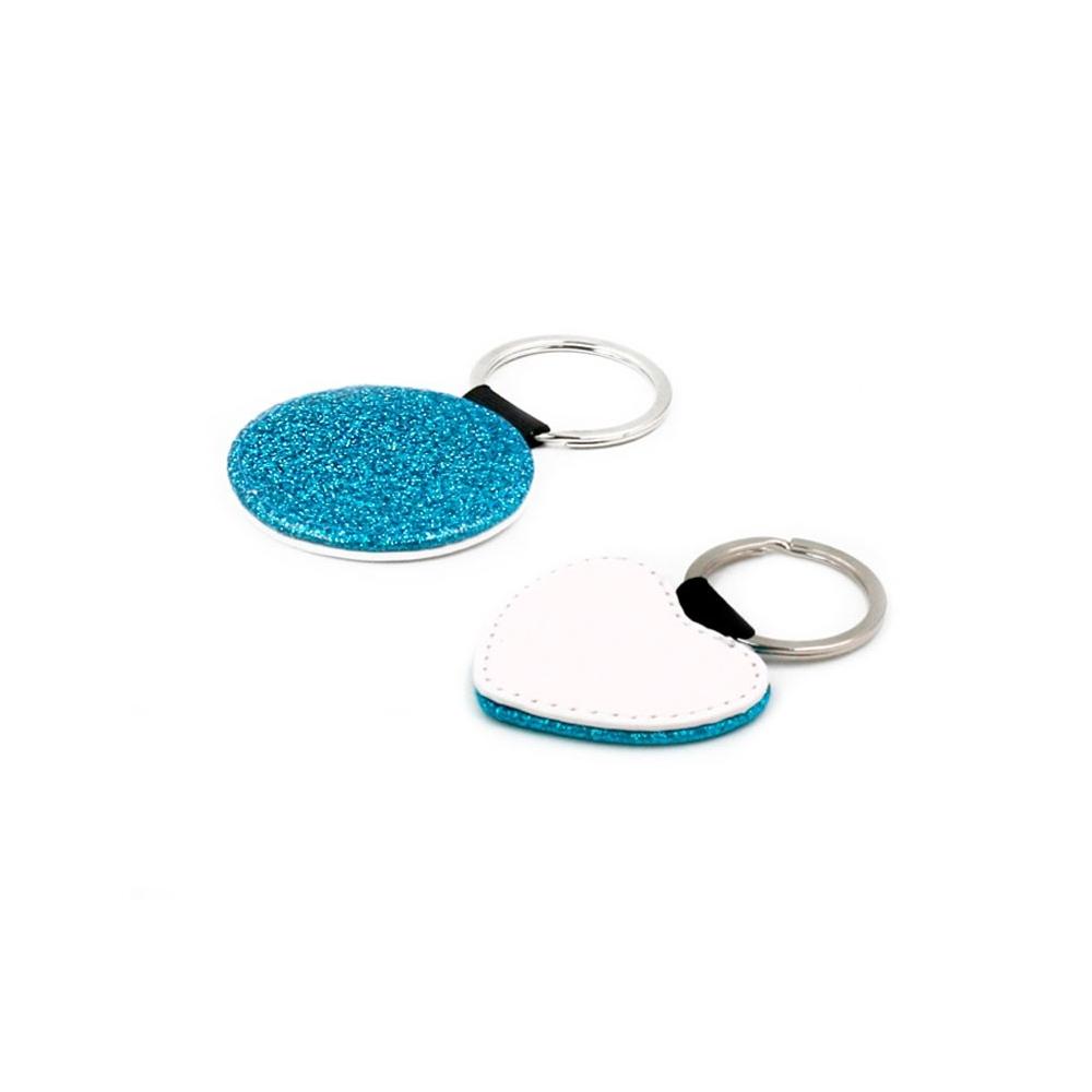 Blue leatherette keychains with glitter for sublimation