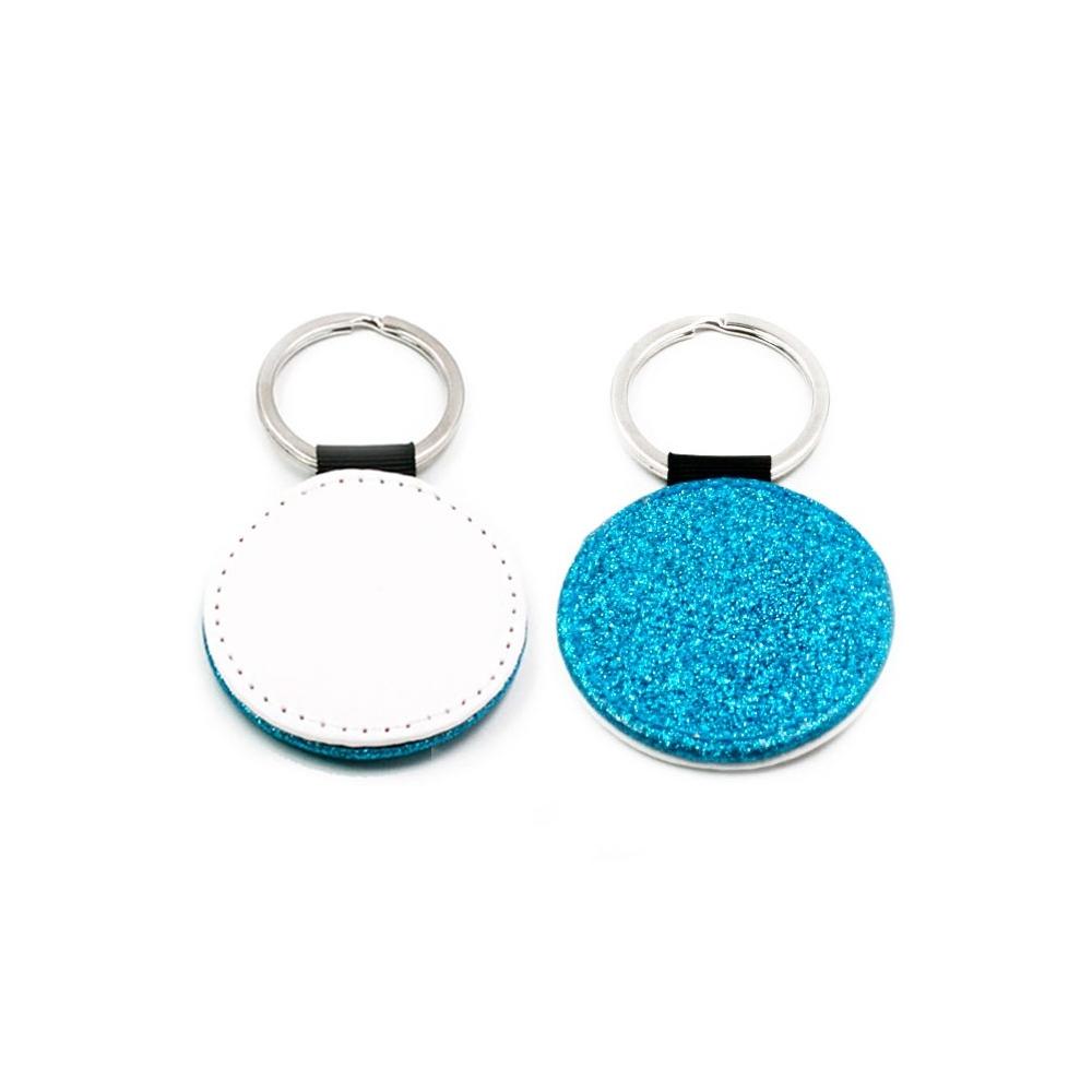 Blue leatherette keychains with glitter for sublimation