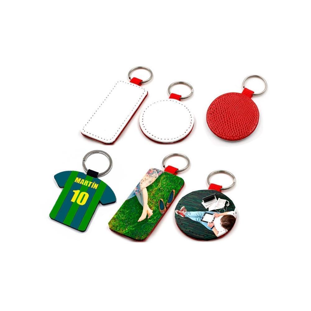 Red leatherette keychains round for sublimation - Pack 10
